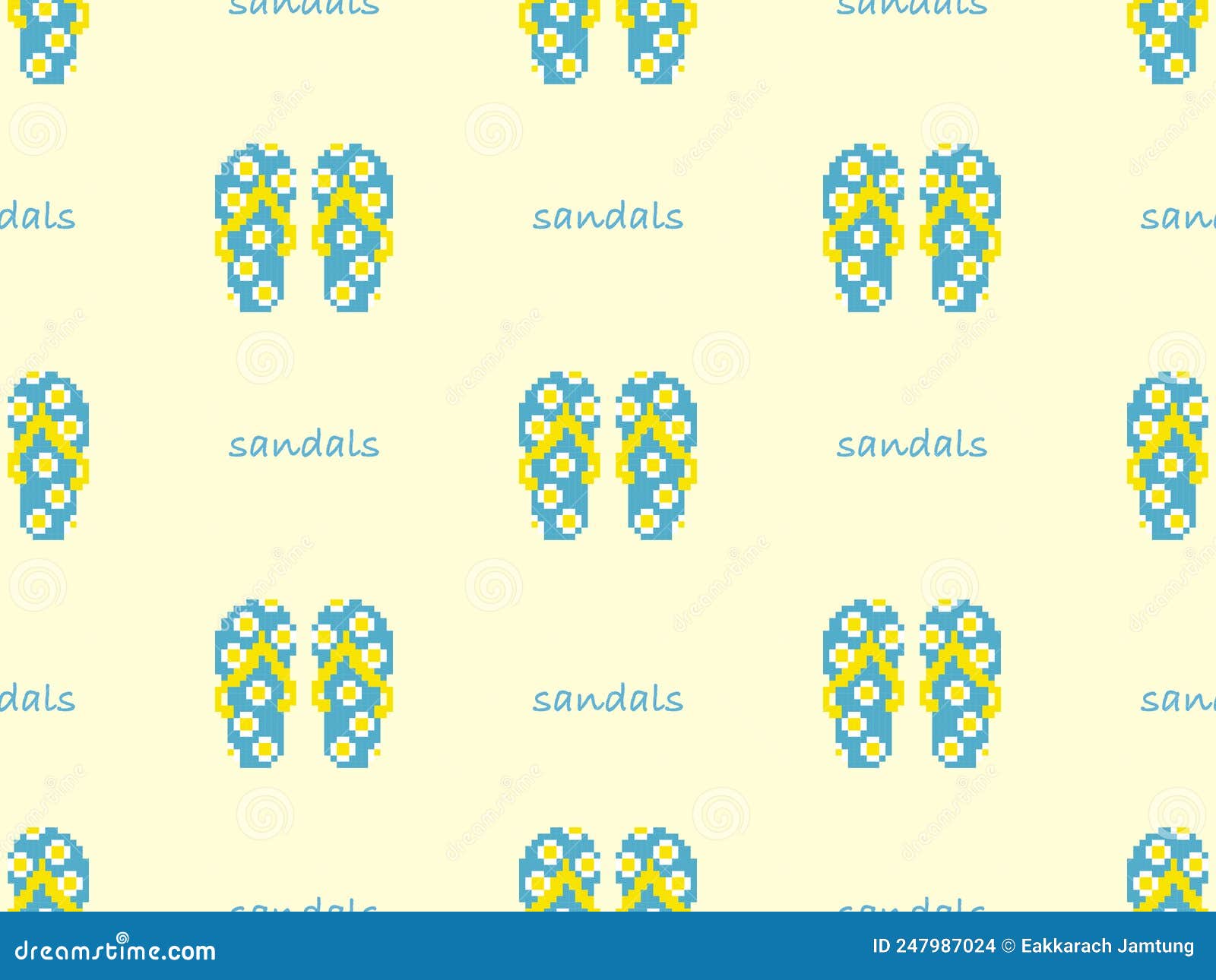 Sandals Seamless Pattern on Yellow Background. Pixel Style Stock Vector ...