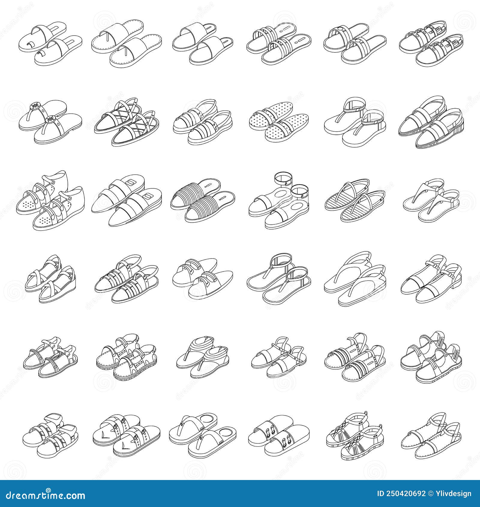 Sandals Icons Set Vector Outline Stock Illustration - Illustration of ...