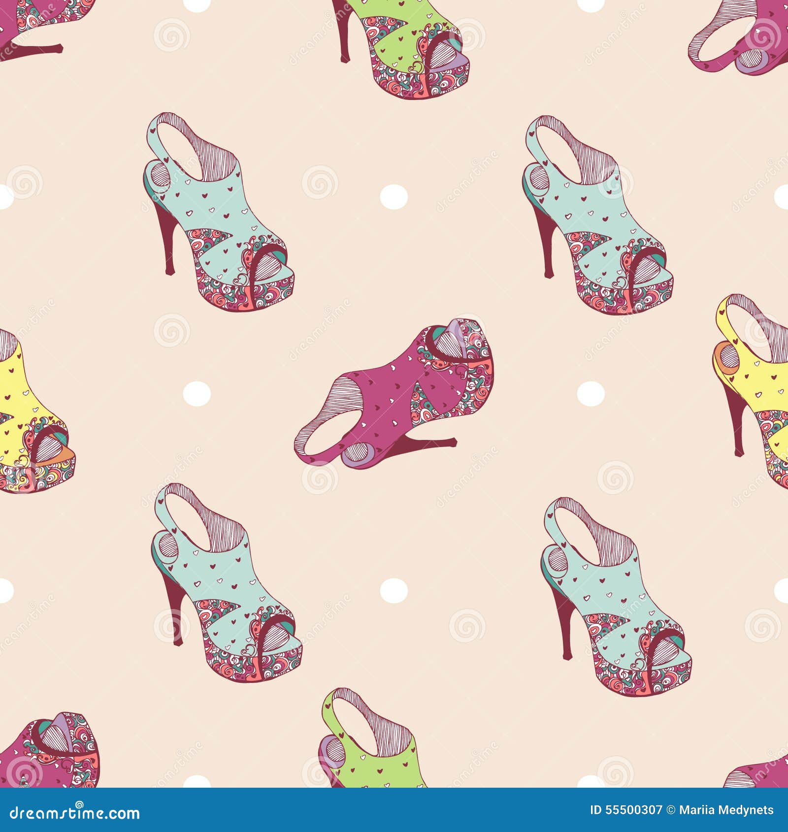 Sandals pattern stock vector. Illustration of girly, hand - 55500307