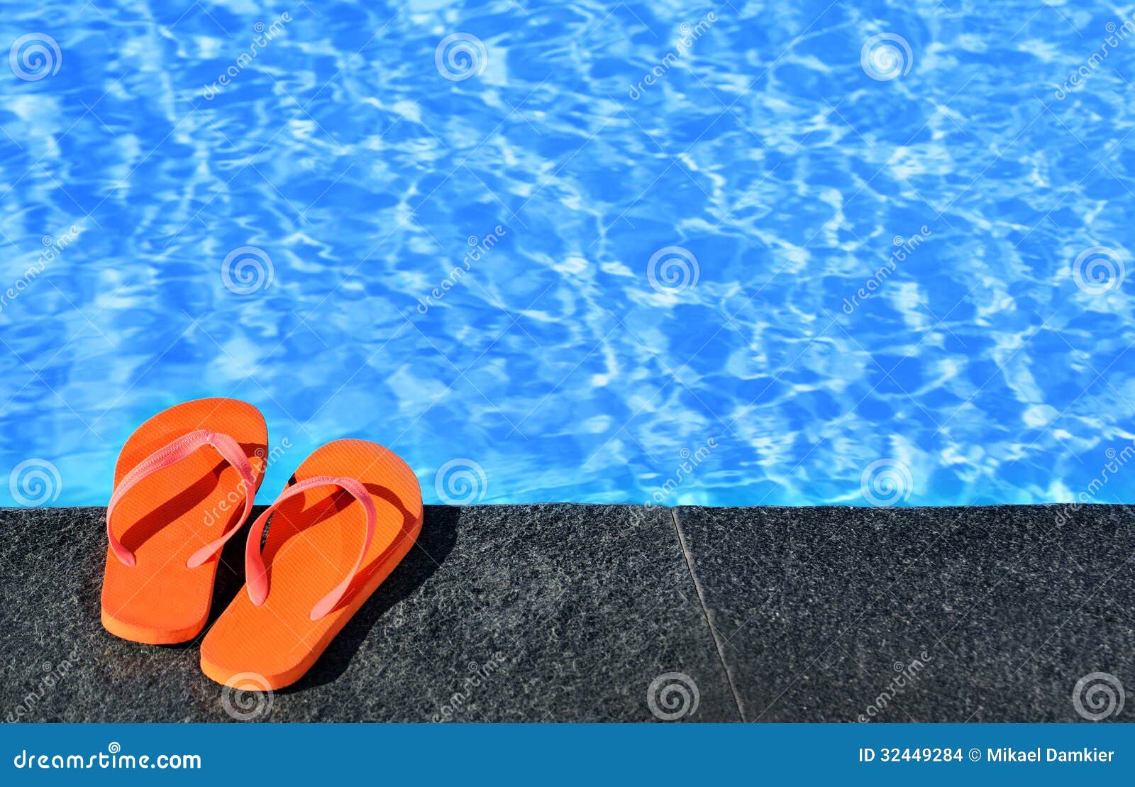 Sandals by a pool stock photo. Image of reflection, orange - 32449284