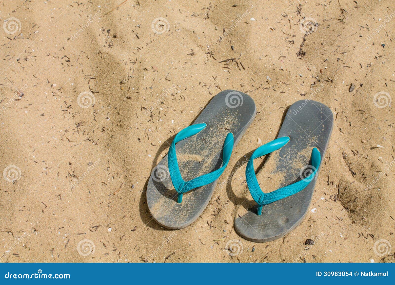Sandals on sand stock photo. Image of textured, relaxation - 30983054