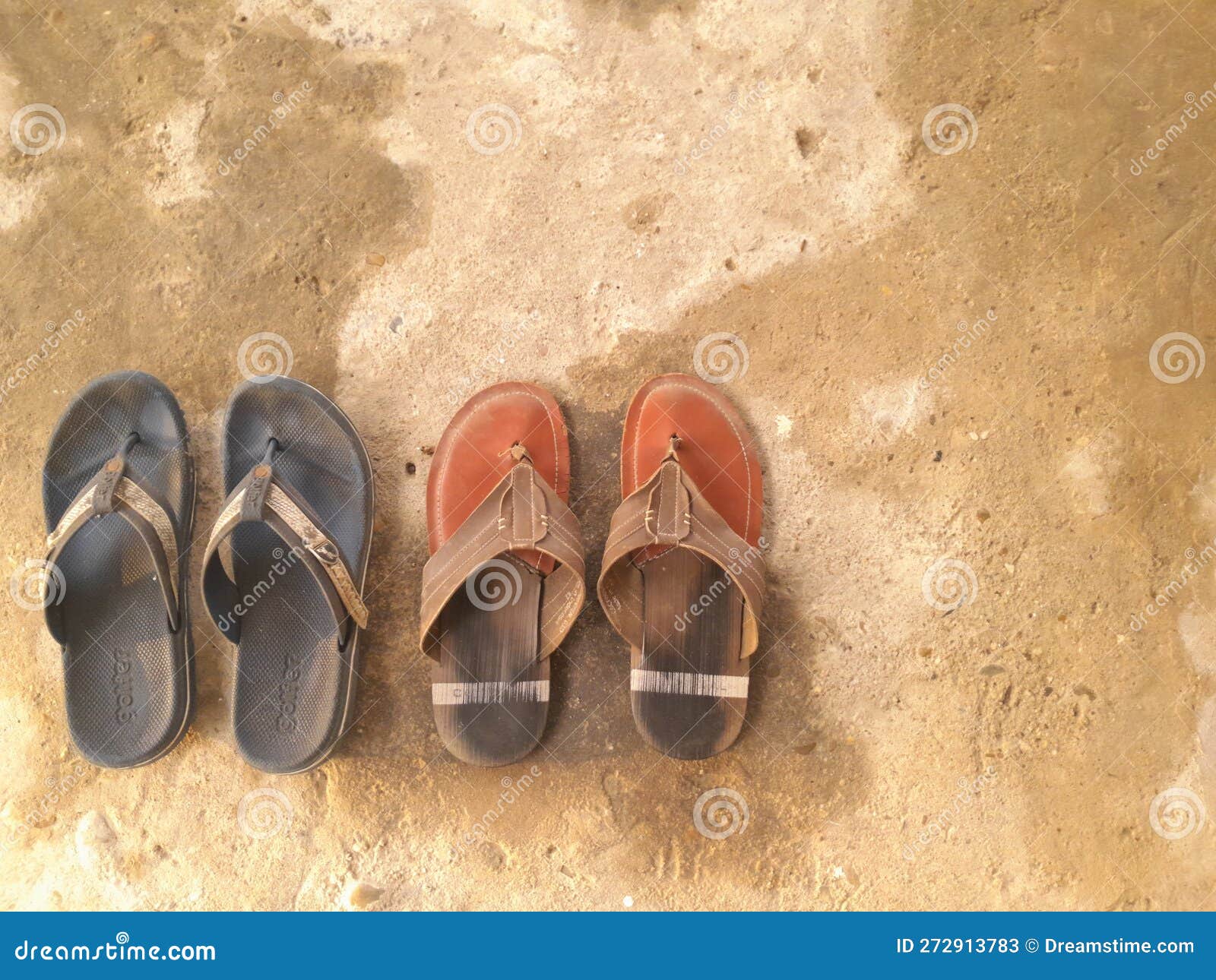 Sandals and Slipers on the Floor Stock Image - Image of pair, textile ...