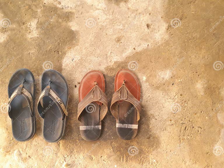 Sandals and Slipers on the Floor Stock Image - Image of pair, textile ...