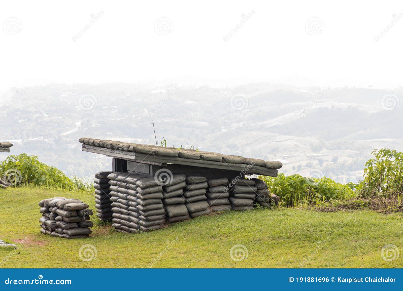 Sandbag Bunker of the Old Military Bunker Base on the Mountain. Old ...