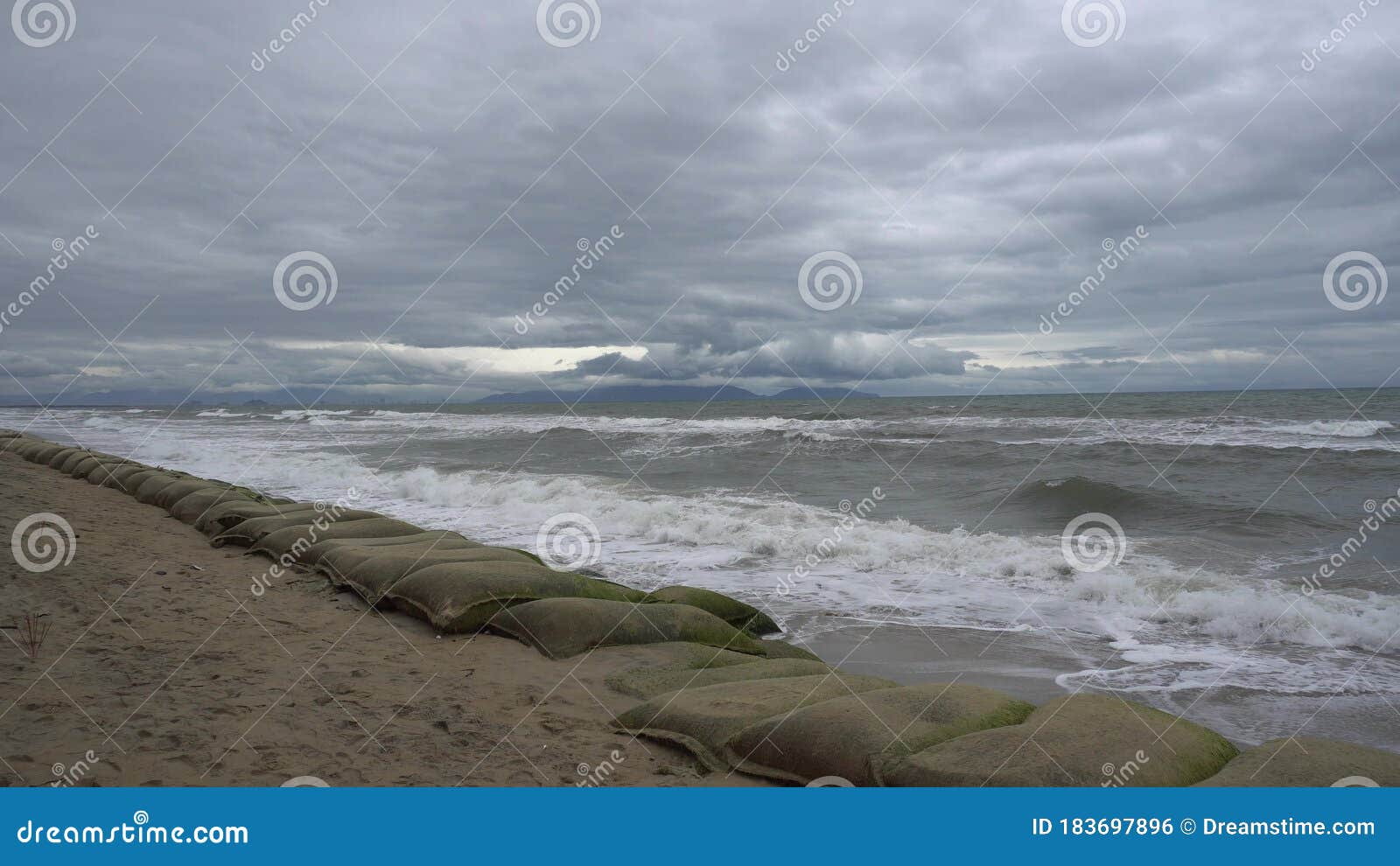 Sandbags on the Beach. Storm Stock Photo - Image of disaster, america ...