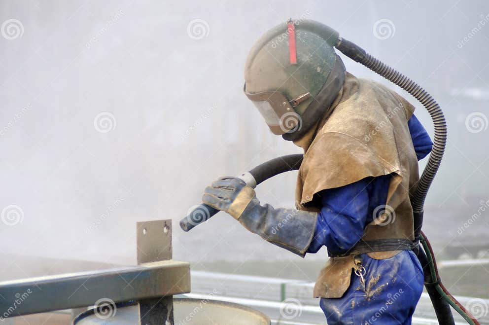 Sandblaster at work stock image. Image of laboring, blast - 33358699