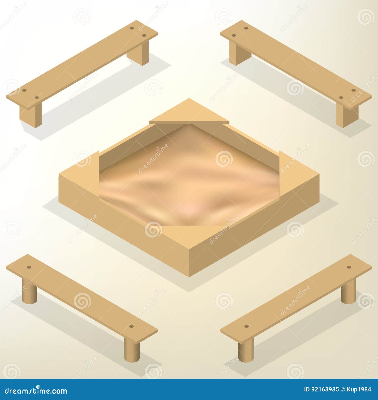 Sandbox with Benches in Isometric, Vector Illustration. Stock Vector ...