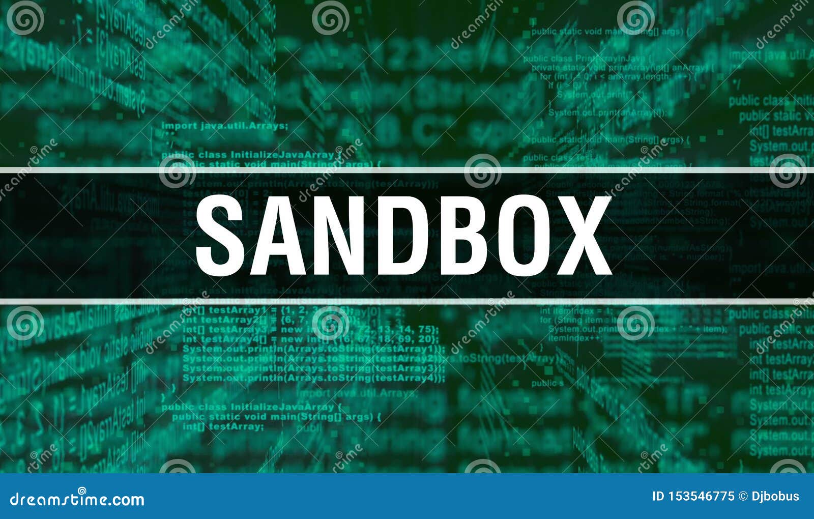 Sandbox With Digital Java Code Text Sandbox And Computer Software Coding Vector Concept Stock