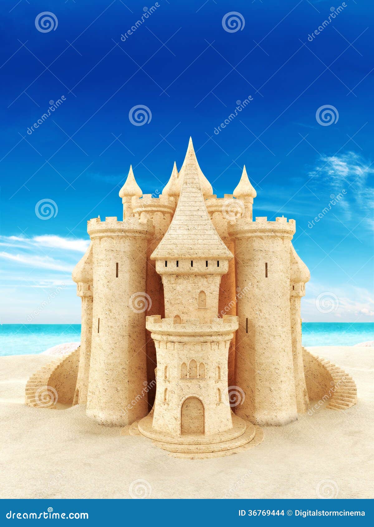 Sandburg Mit Einem Strandhintergrund Stockfoto - Bild von ozean ...