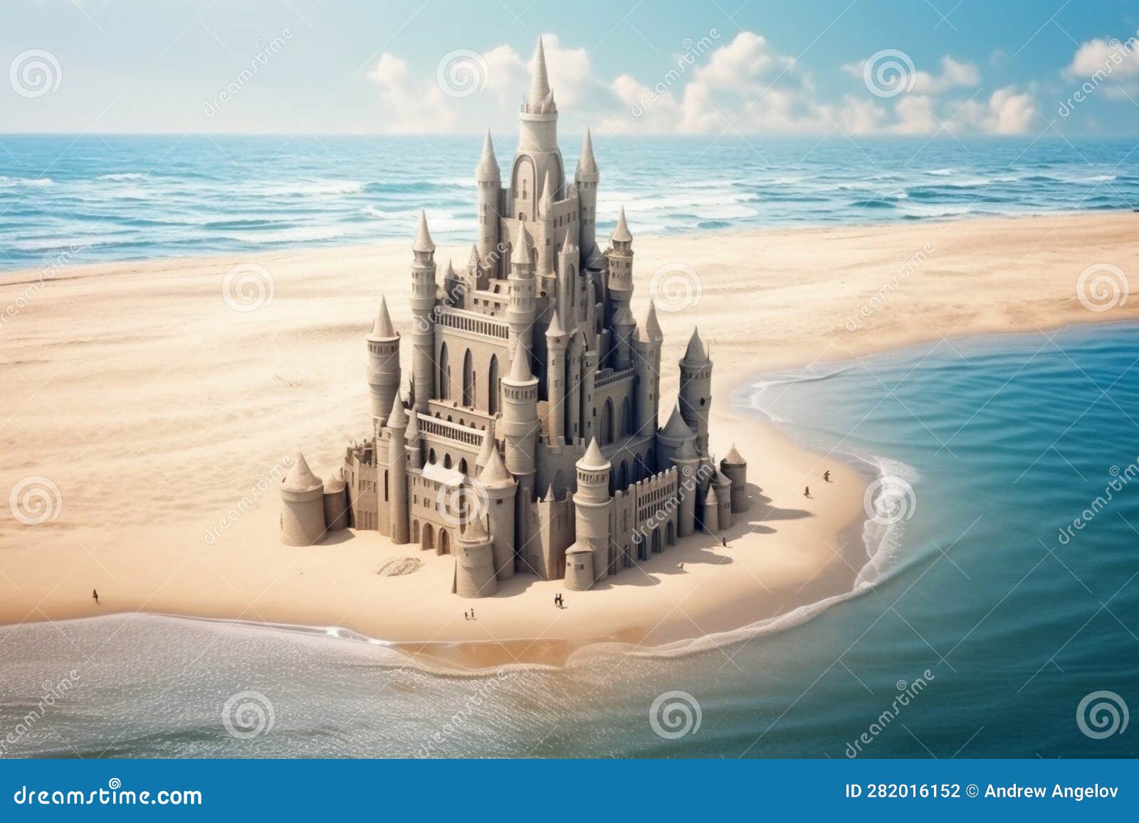 Sandcastle Beach on Bright Sky. 3d Rendering Generative AI Stock ...
