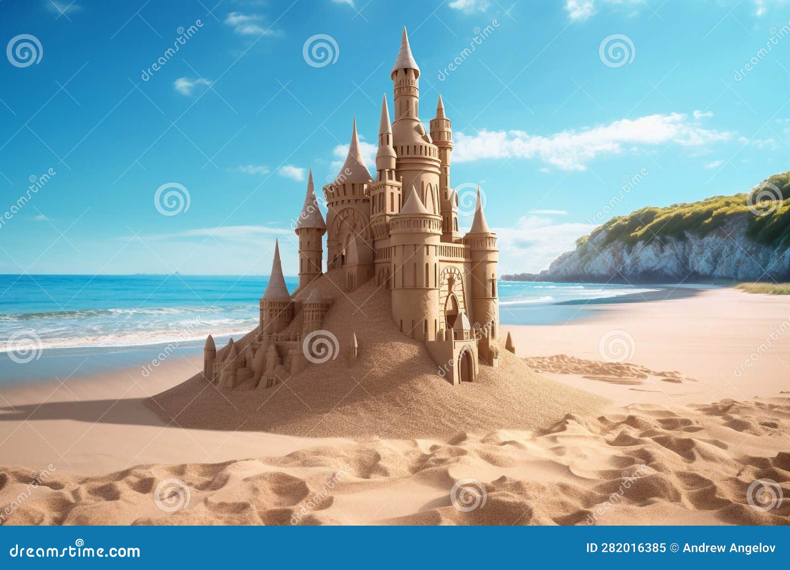 Sandcastle On The Sea Beach Created With Generative AI Technology Stock ...