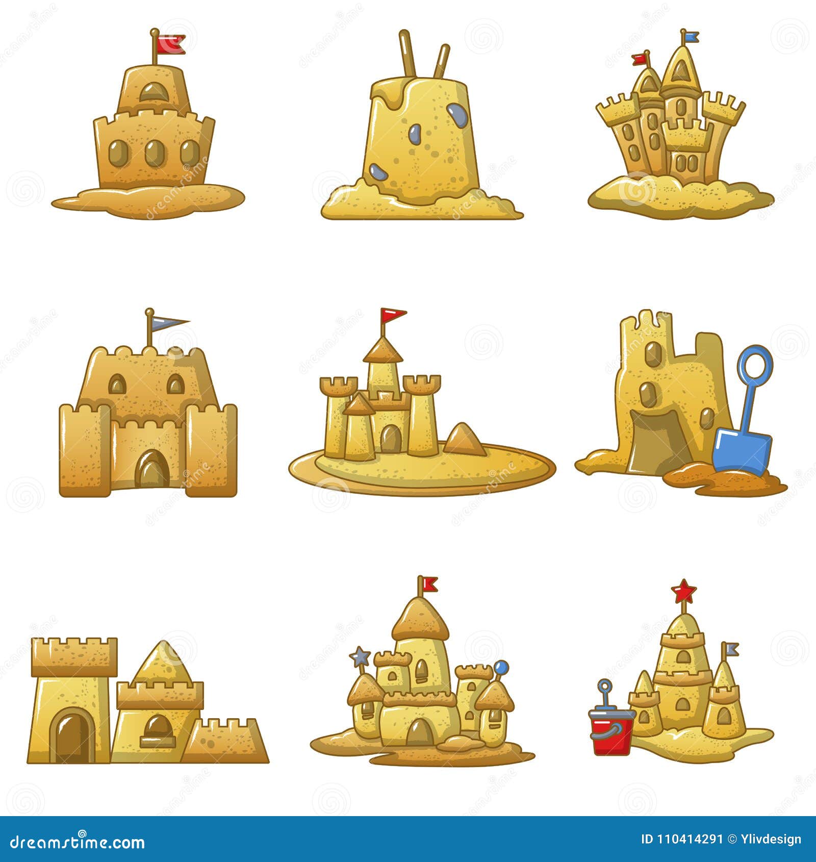 Sandcastle Beach Icons Set, Cartoon Style Stock Vector - Illustration ...