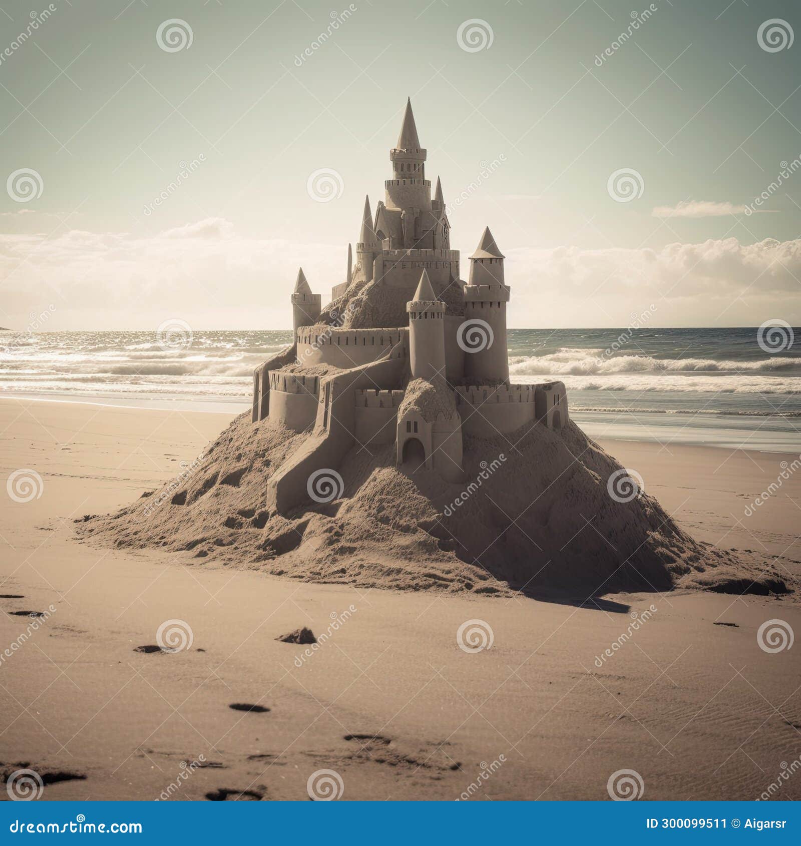 Sandcastle on beach stock illustration. Illustration of holiday - 300099511