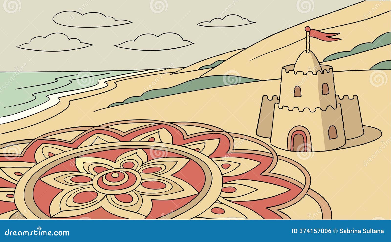 Sandcastle On Beach With Red Flag Royalty-Free Stock Image ...