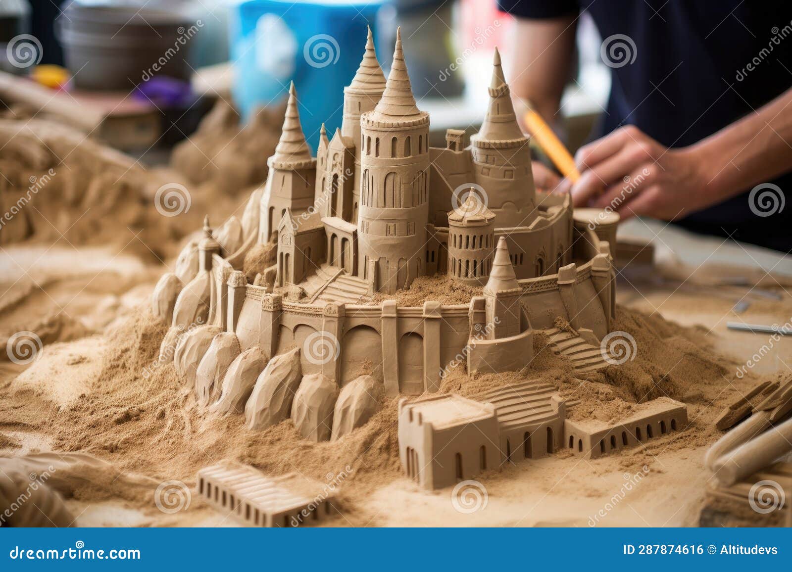 Sandcastle Being Built Using Different Tools Stock Illustration ...