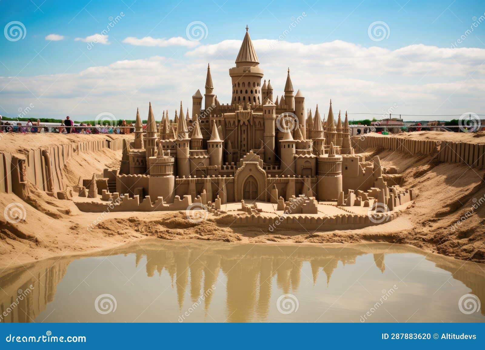 Sandcastle Surrounded by a Detailed Moat System Stock Illustration ...