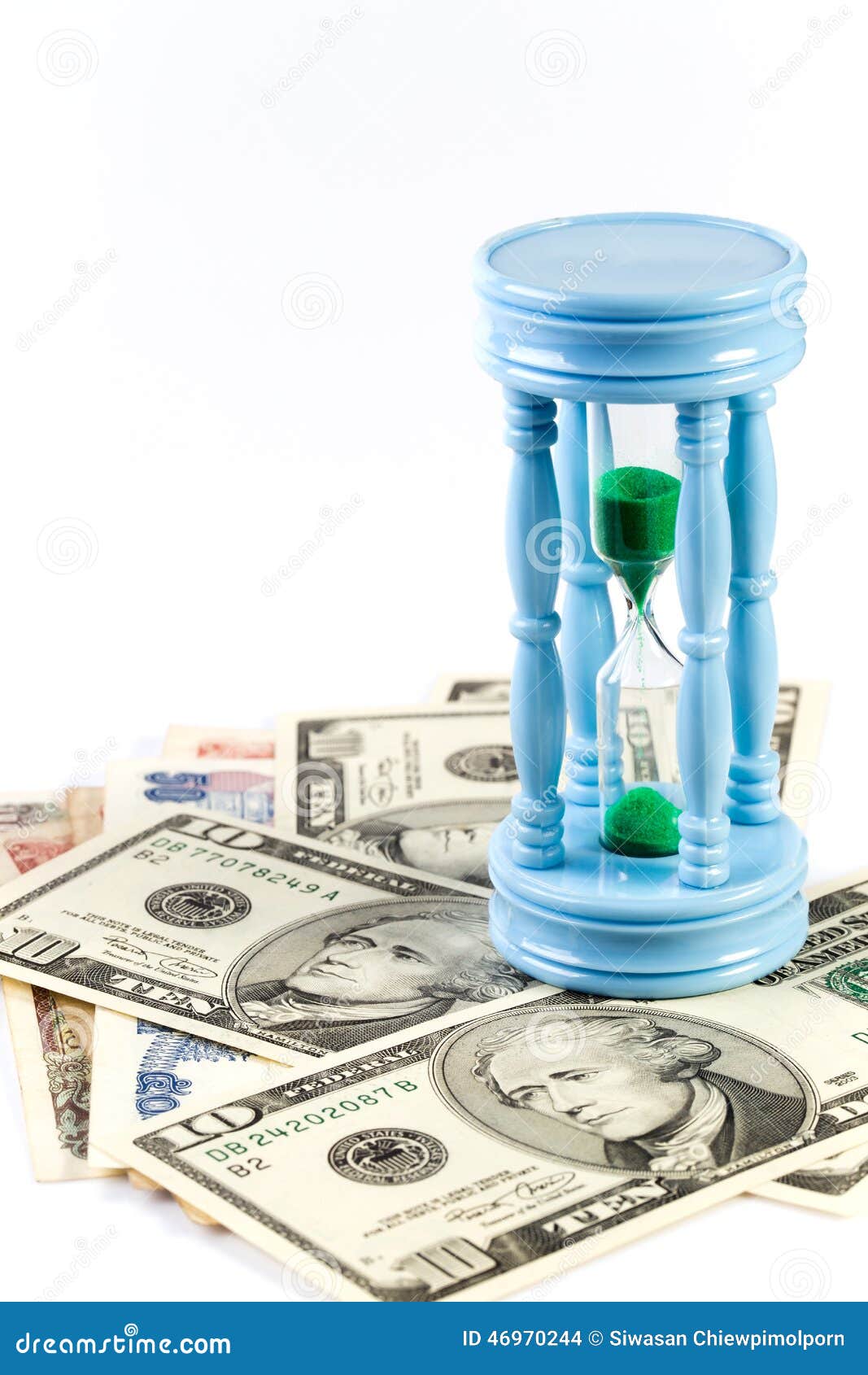Sandclock on Bank Note Represent Money Grow Over Time Stock Photo ...
