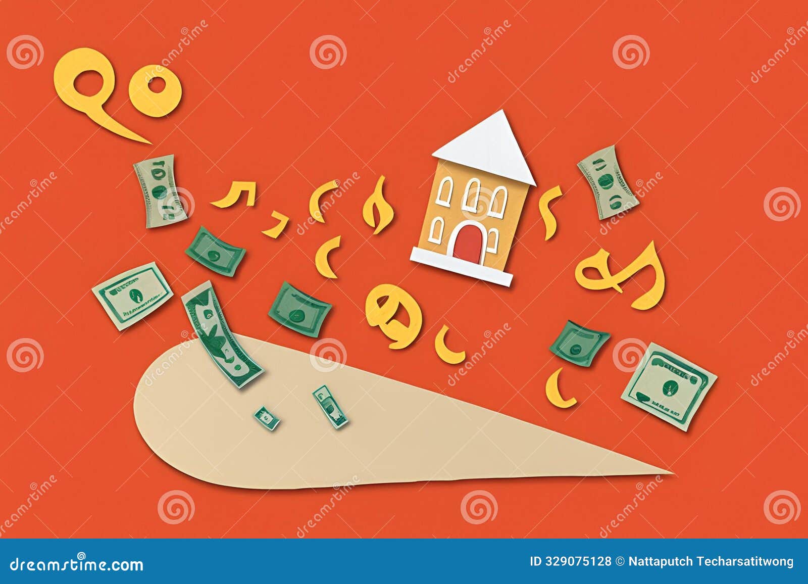 Sandclock with a Nice House in and Falling Money Stock Illustration ...