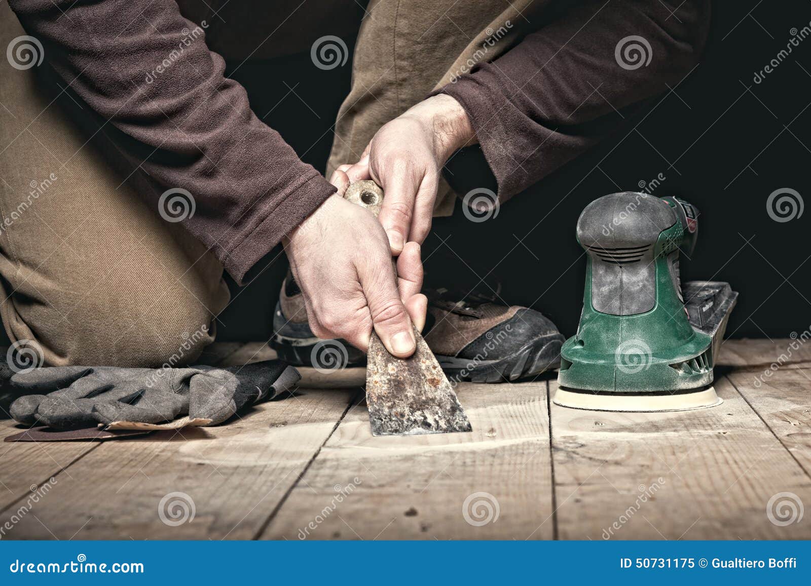 Sander in action stock image. Image of tool, parquet - 50731175