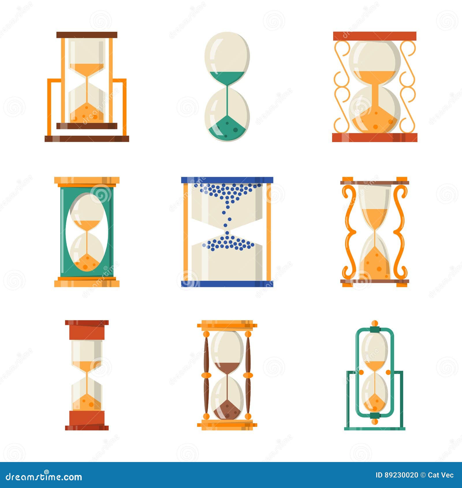 Sandglass Icon Time Flat Design History Second Old Object and Sand ...