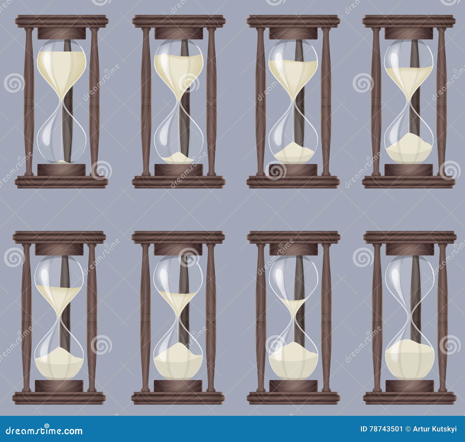 Sandglass Icons Animation Set. Time Hourglass, Realistic Sandclock ...