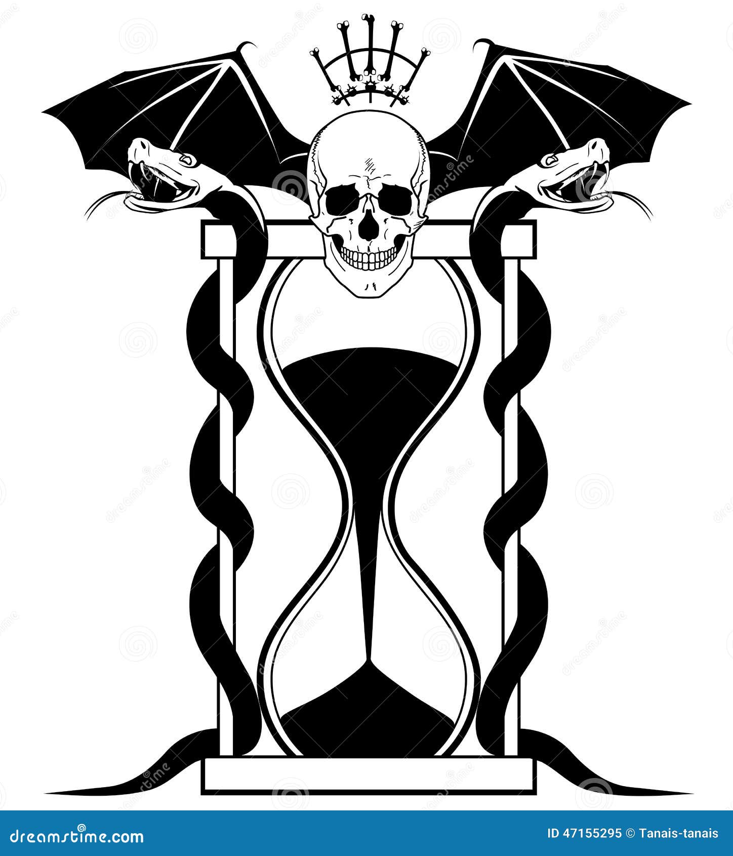 Sandglass and skull stock vector. Illustration of white - 47155295
