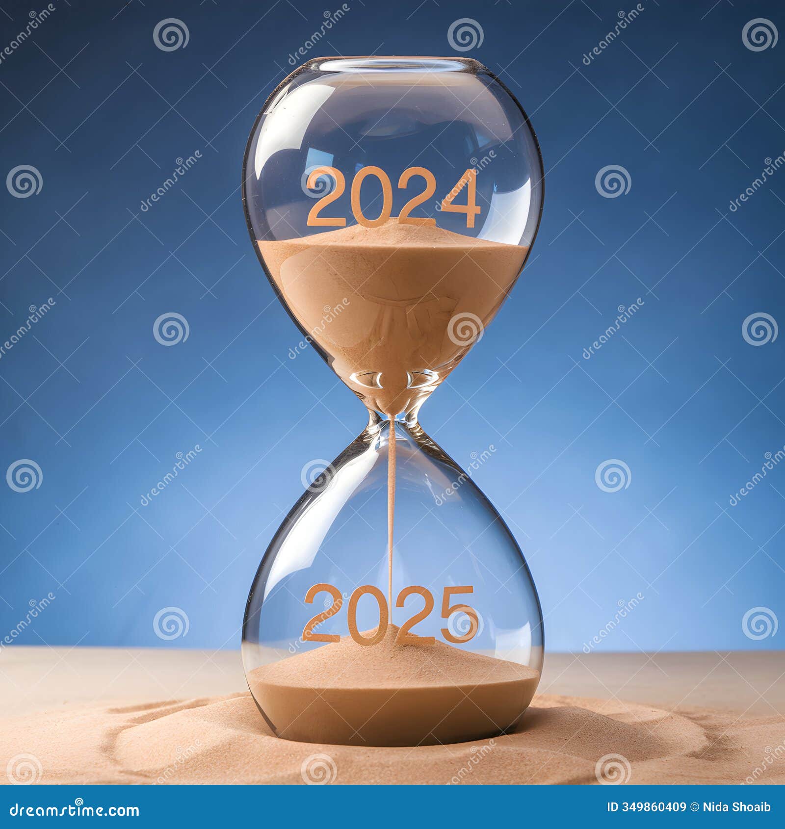 Sandglass Shows Sand Marking Years 2024 and 2025 Against Blue Gradient ...
