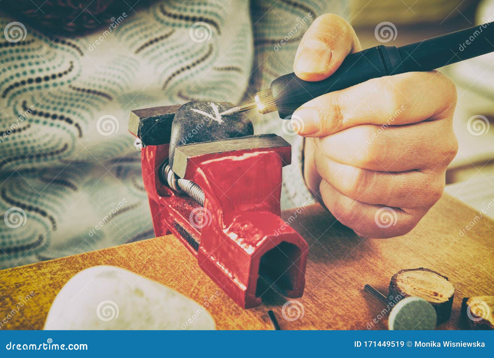 Sanding Rock with Rotary Multi Tool Stock Image - Image of decorate ...