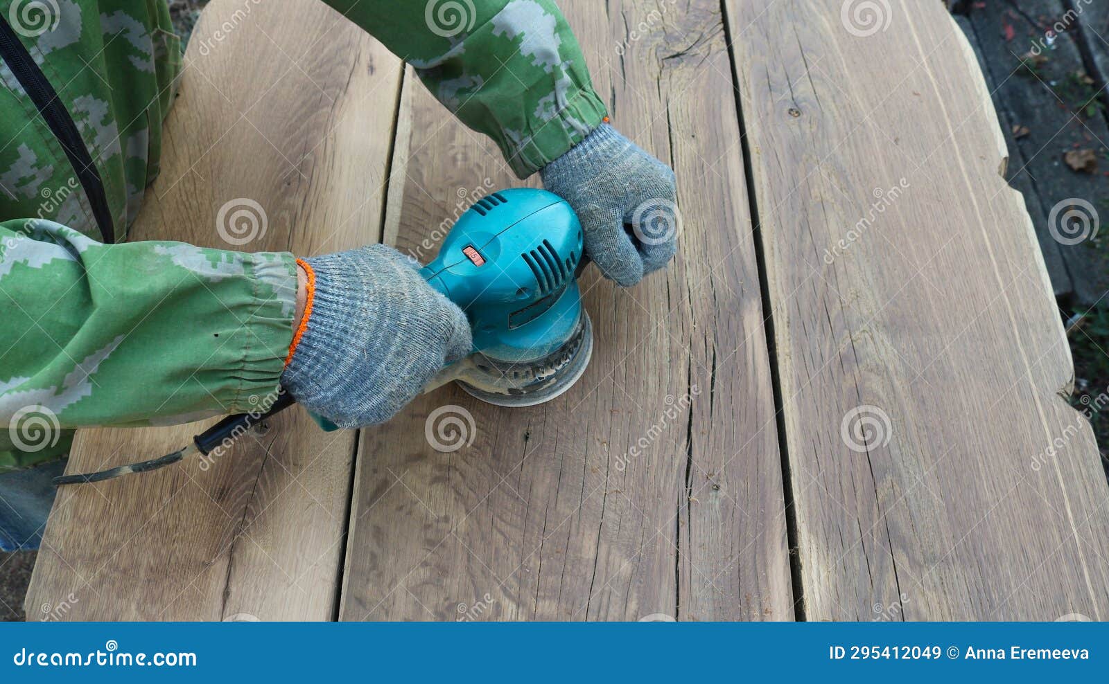 Sanding Solid Boards with an Emery Machine, Top View Stock Image ...