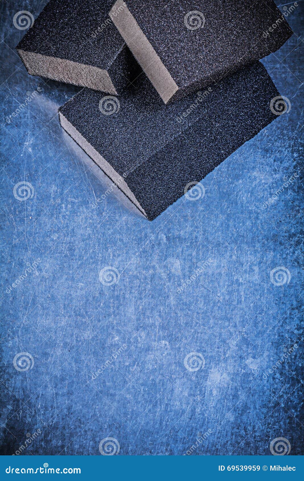 Sanding Sponges on Scratched Metallic Background Abrasive Materi Stock ...