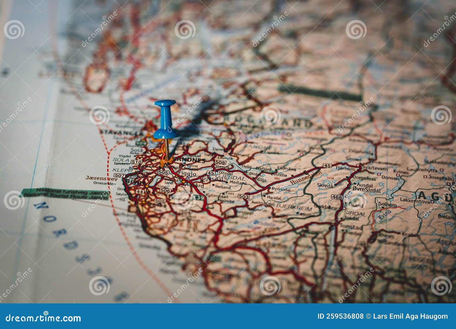 Sandnes, Norway, Blue Pinhead on Map. Stock Photo - Image of icons ...