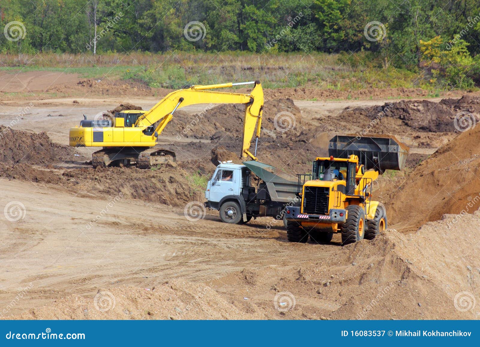 Big Rig Brown Tipper Truck With Two Dump Trailers Running On The ...