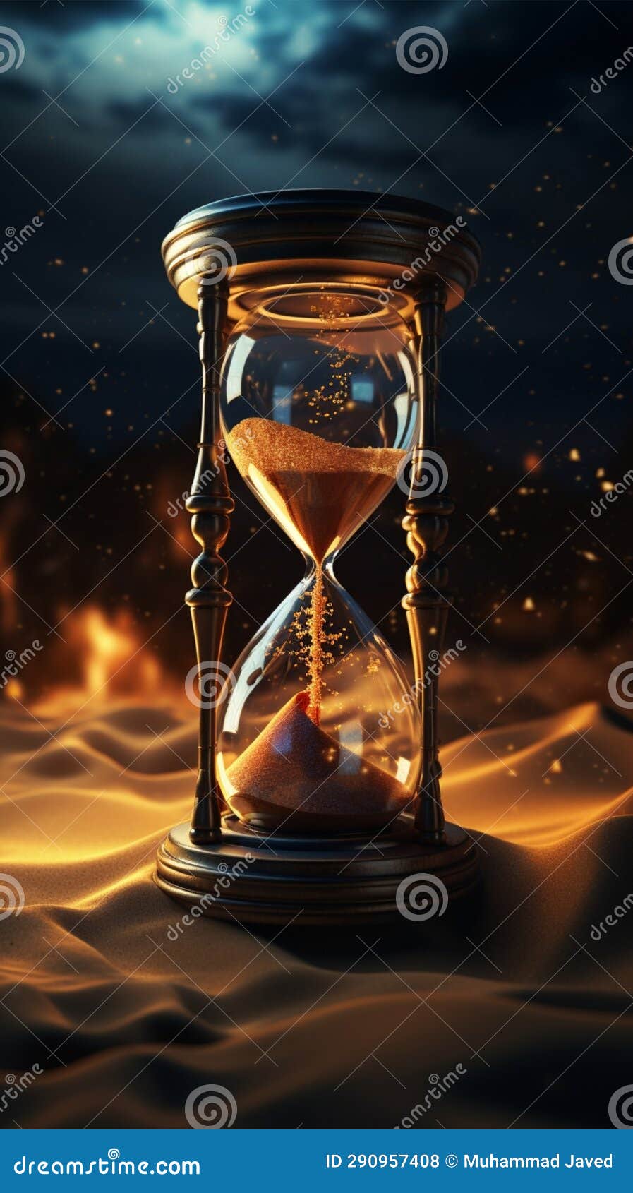 Sands of Time in Glowing Hourglass Stock Illustration - Illustration of ...