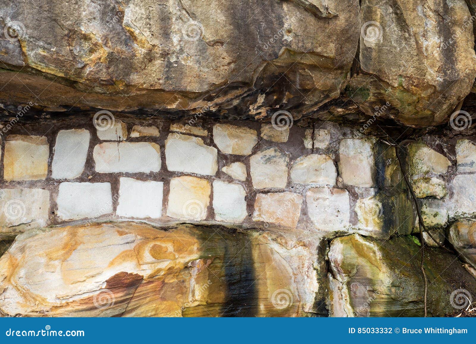 Sandstone Block Retaining Wall Stock Photo - Image of wall, safety ...