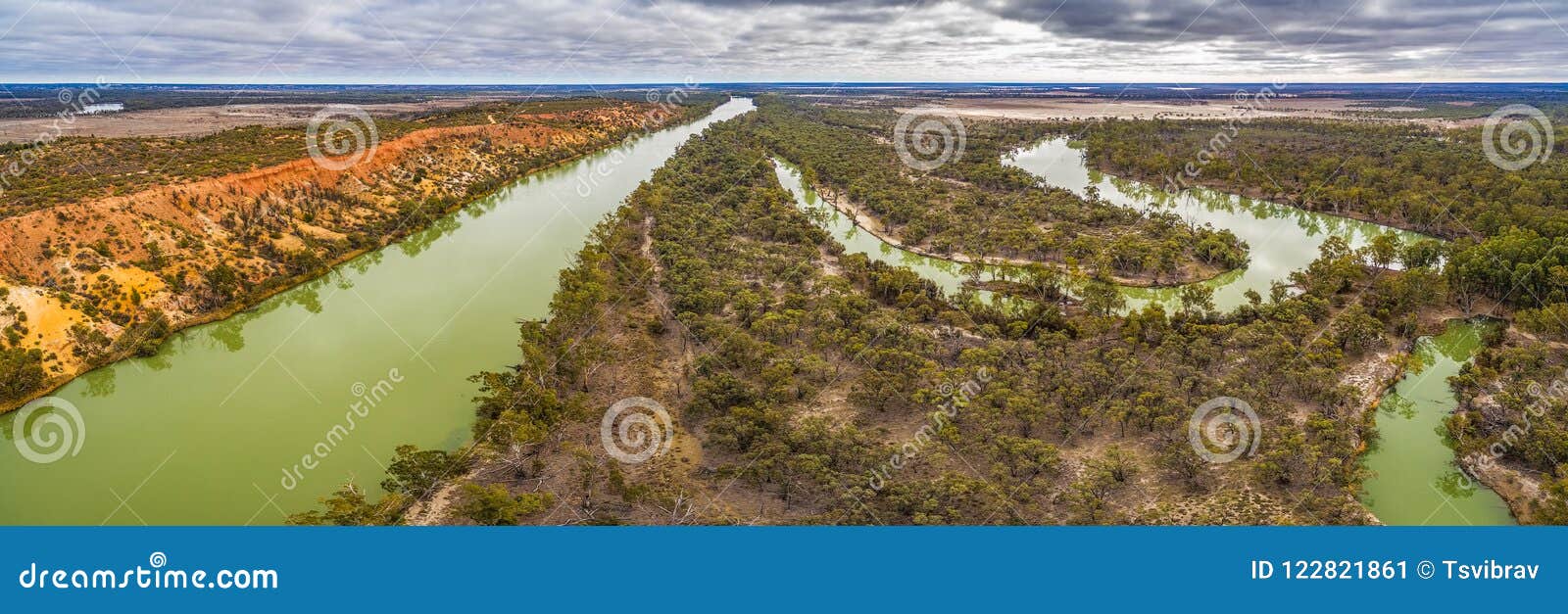 Sandstone Cliffs Over Meandering Murray River. Stock Image - Image of ...