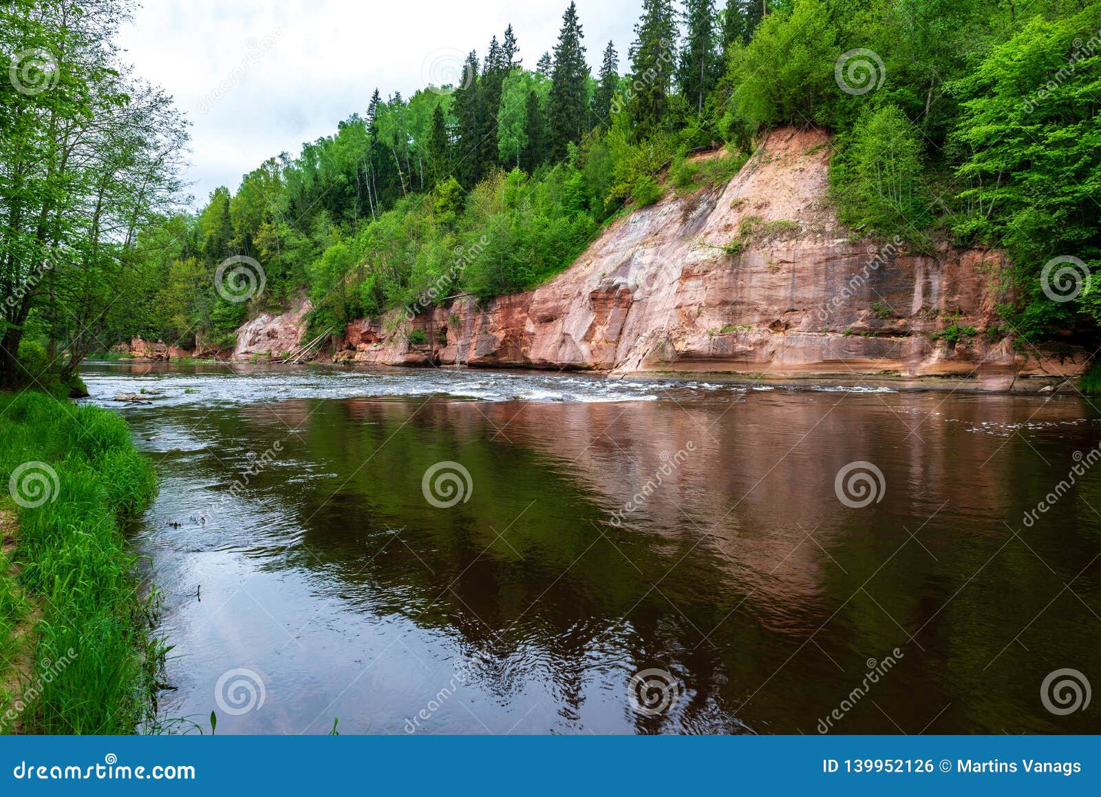 Sandstone Cliffs on the Shore of Forest River Stock Photo - Image of ...