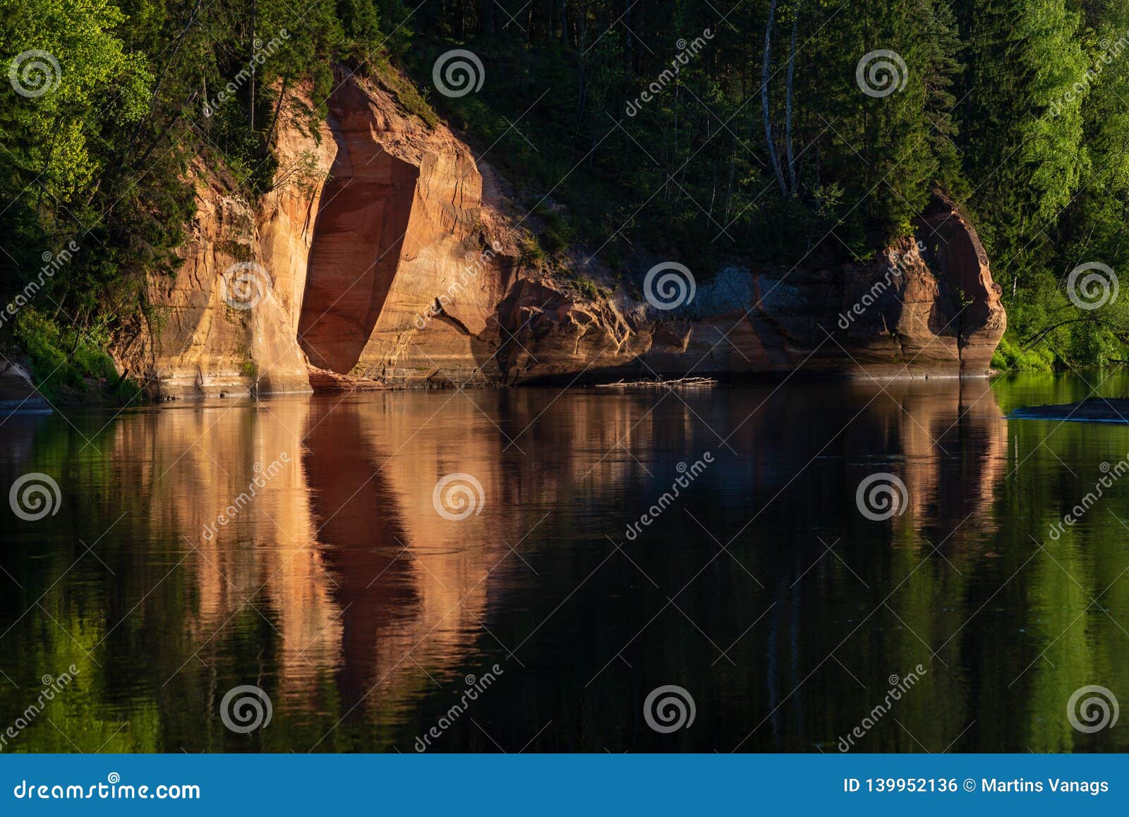 Sandstone Cliffs on the Shore of Forest River Stock Photo - Image of ...