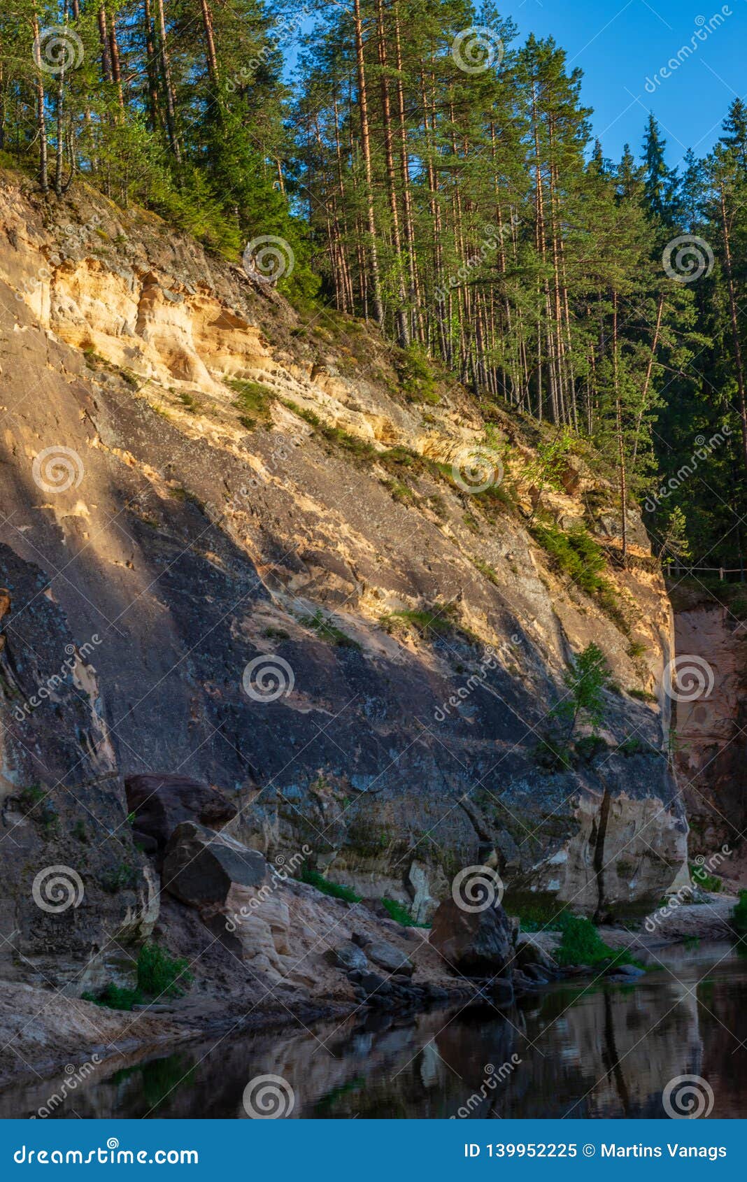 Sandstone Cliffs on the Shore of Forest River Stock Image - Image of ...