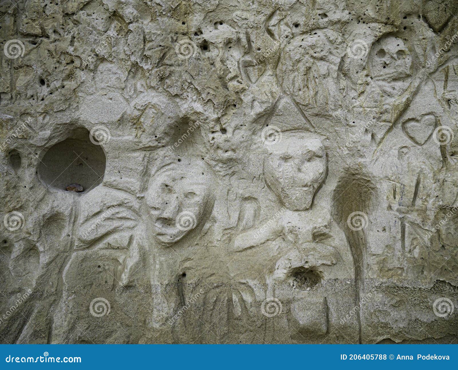 Sandstone Magical Humanoid and Zoomorphic Shapes on the Beach. Stock ...