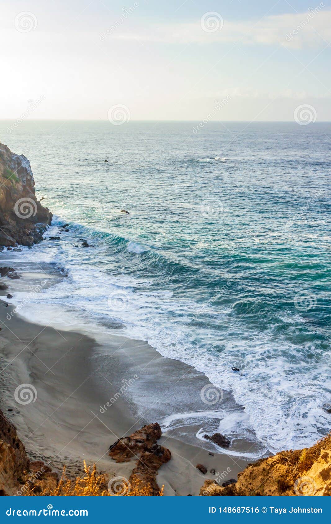 Sandstone Path Overlooking Cliff Side, Pacfic Ocean Expanse, and Waves ...