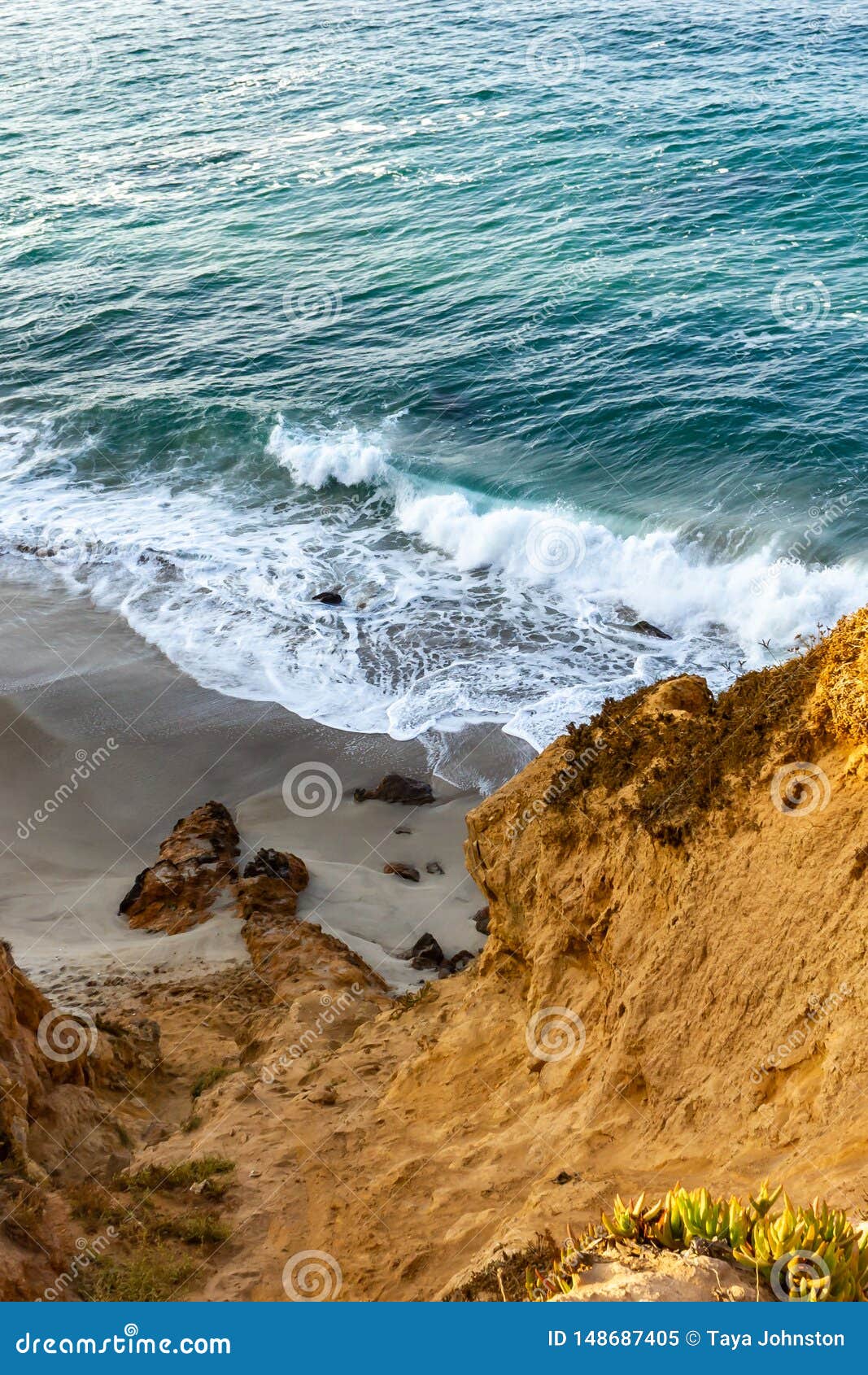 Sandstone Path Overlooking Cliff Side, Pacfic Ocean Expanse, and Waves ...