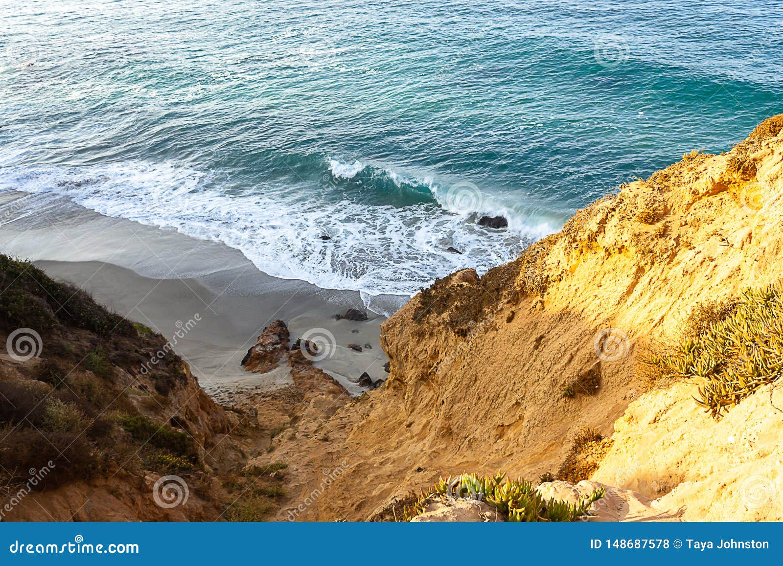 Sandstone Path Overlooking Cliff Side, Pacfic Ocean Expanse, and Waves ...