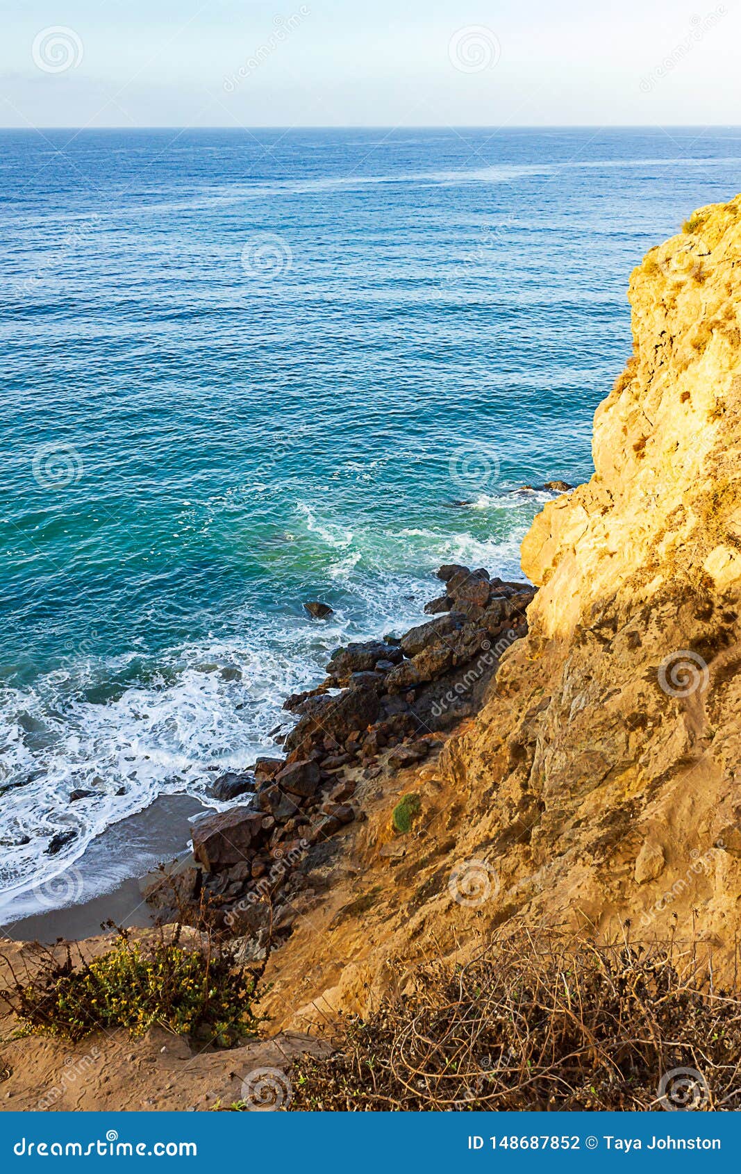 Sandstone Path Overlooking Cliff Side, Pacfic Ocean Expanse, and Waves ...