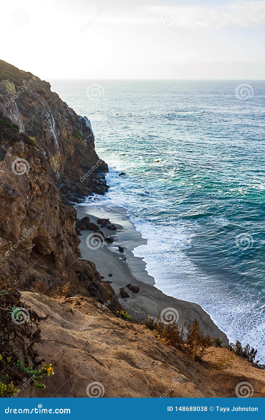 Sandstone Path Overlooking Cliff Side, Pacfic Ocean Expanse, and Waves ...