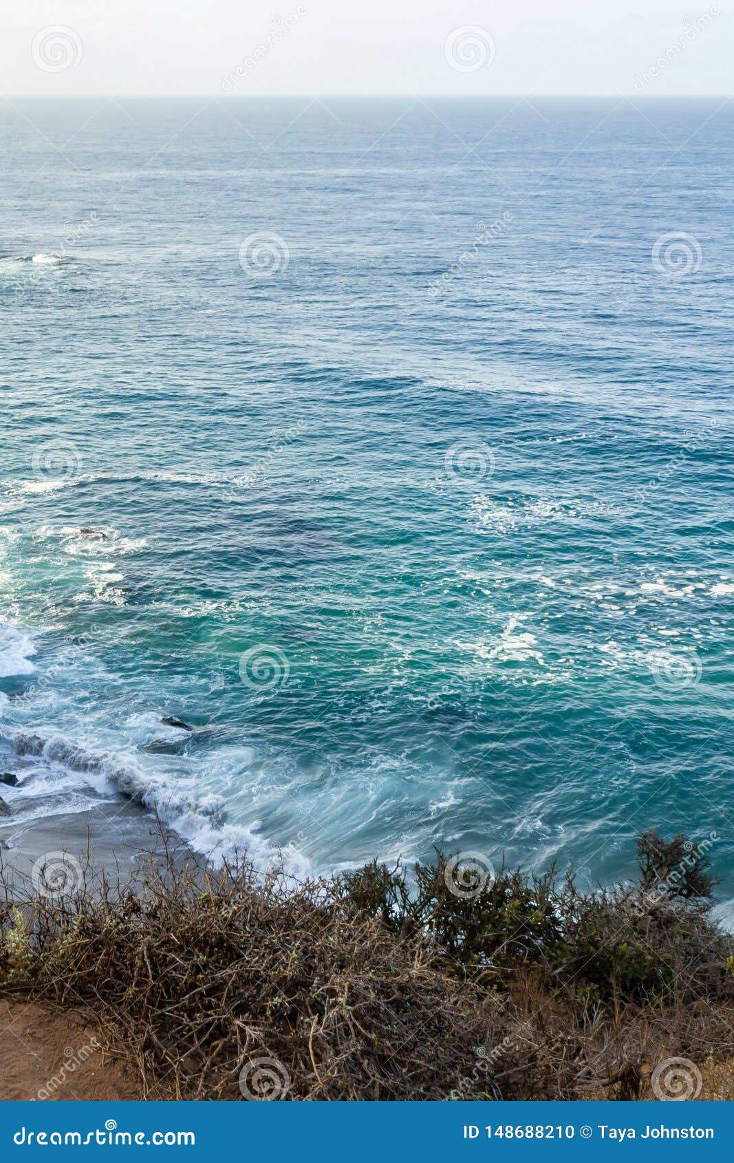 Sandstone Path Overlooking Cliff Side, Pacfic Ocean Expanse, and Waves ...