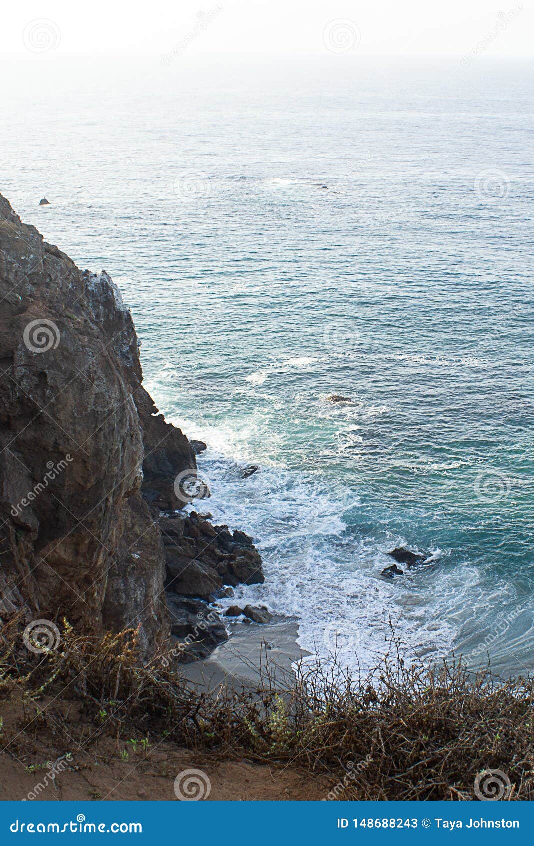 Sandstone Path Overlooking Cliff Side, Pacfic Ocean Expanse, and Waves ...