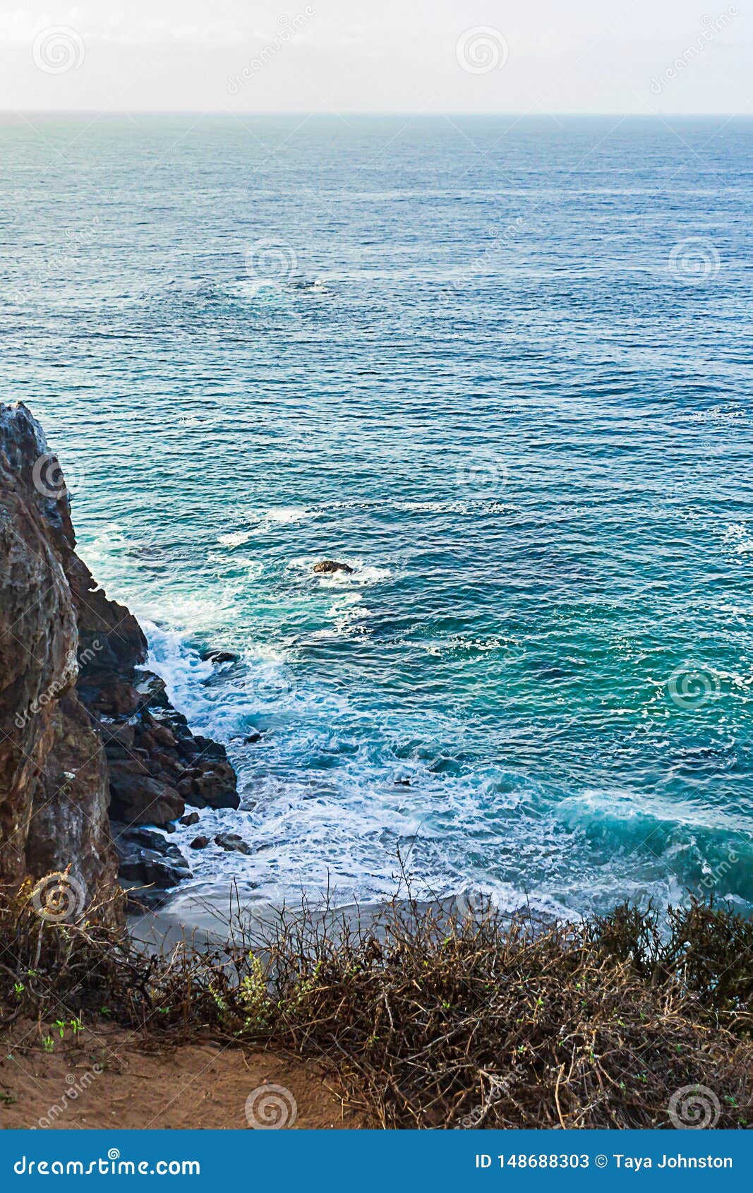 Sandstone Path Overlooking Cliff Side, Pacfic Ocean Expanse, and Waves ...