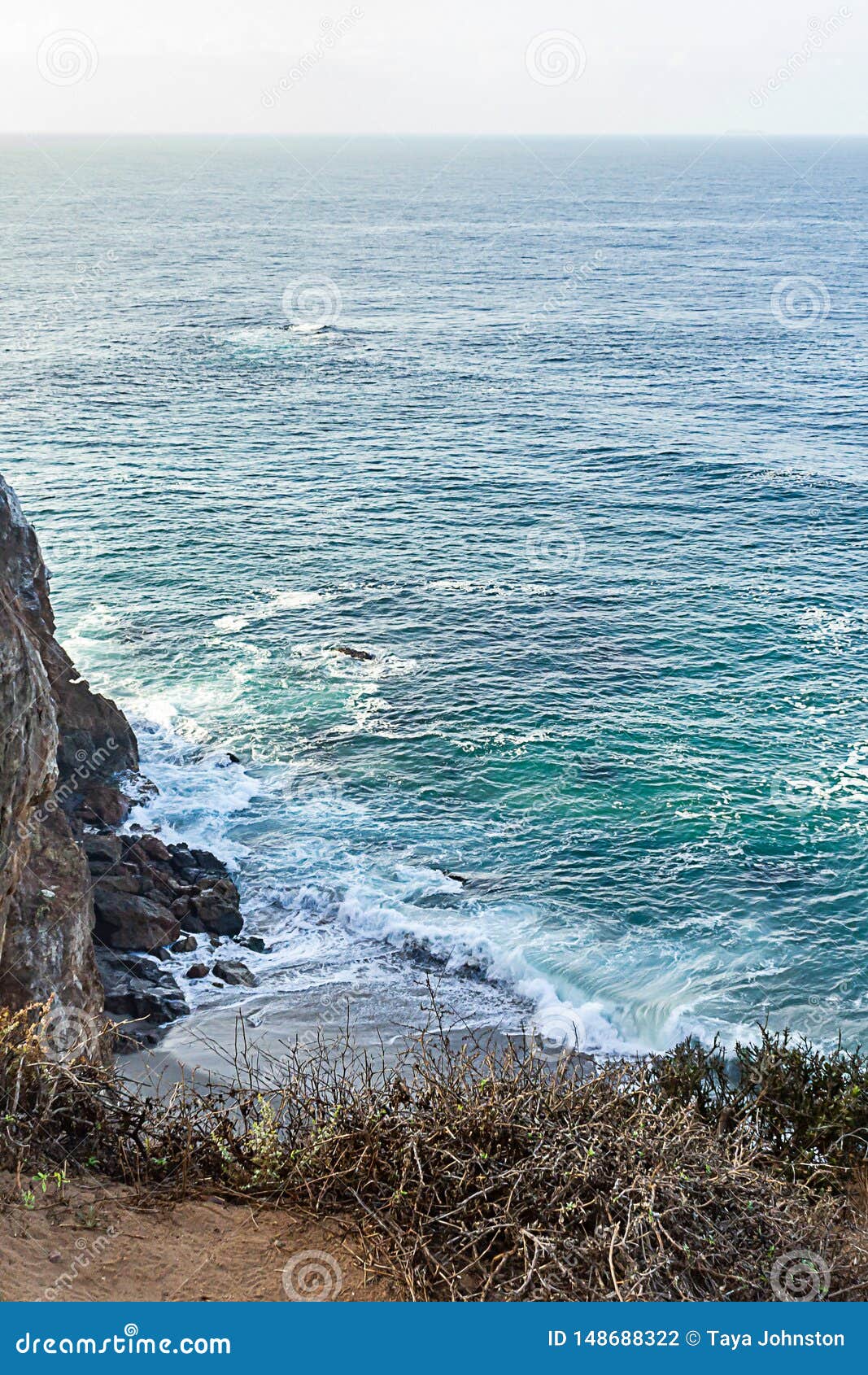 Sandstone Path Overlooking Cliff Side, Pacfic Ocean Expanse, and Waves ...