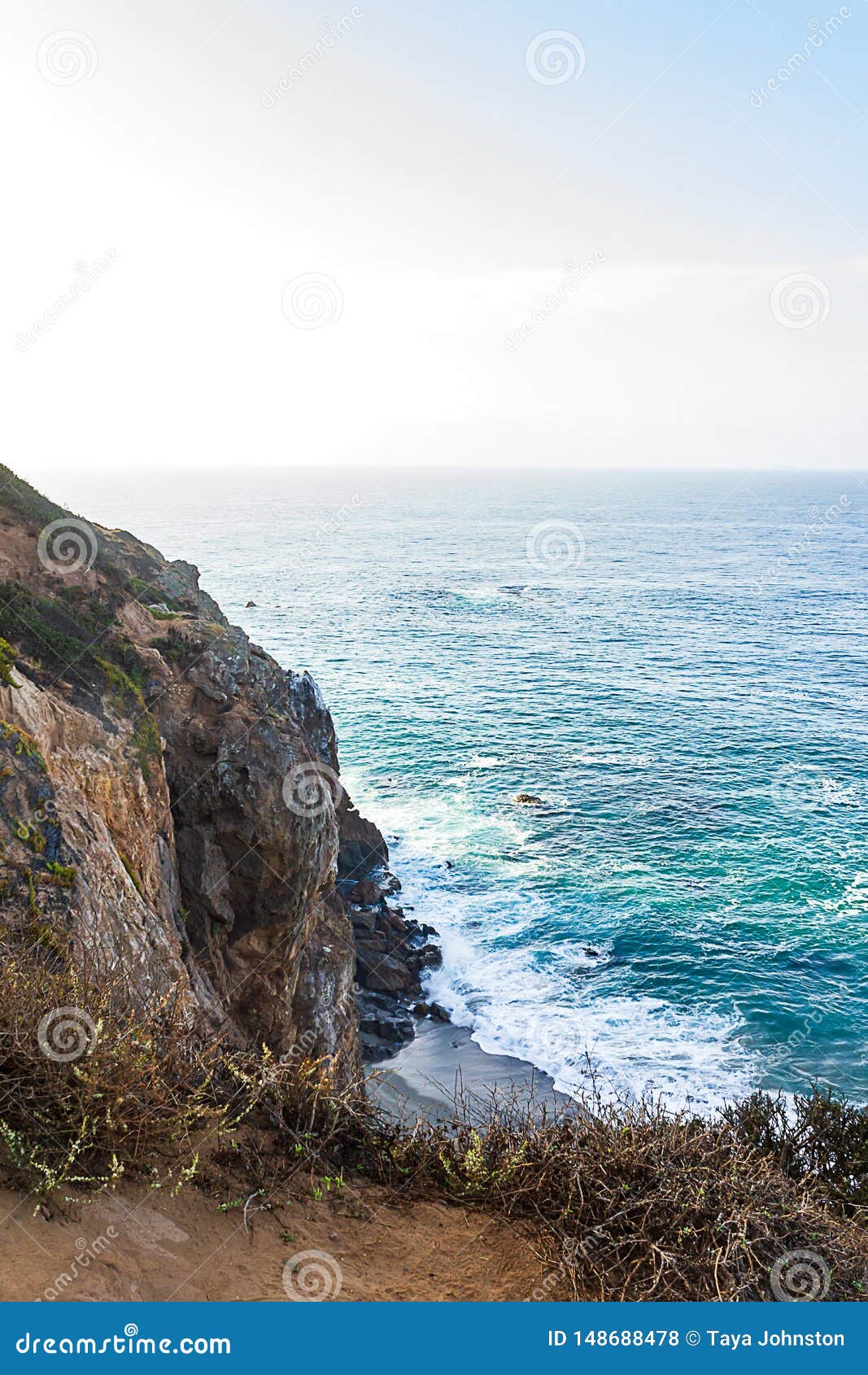 Sandstone Path Overlooking Cliff Side, Pacfic Ocean Expanse, and Waves ...