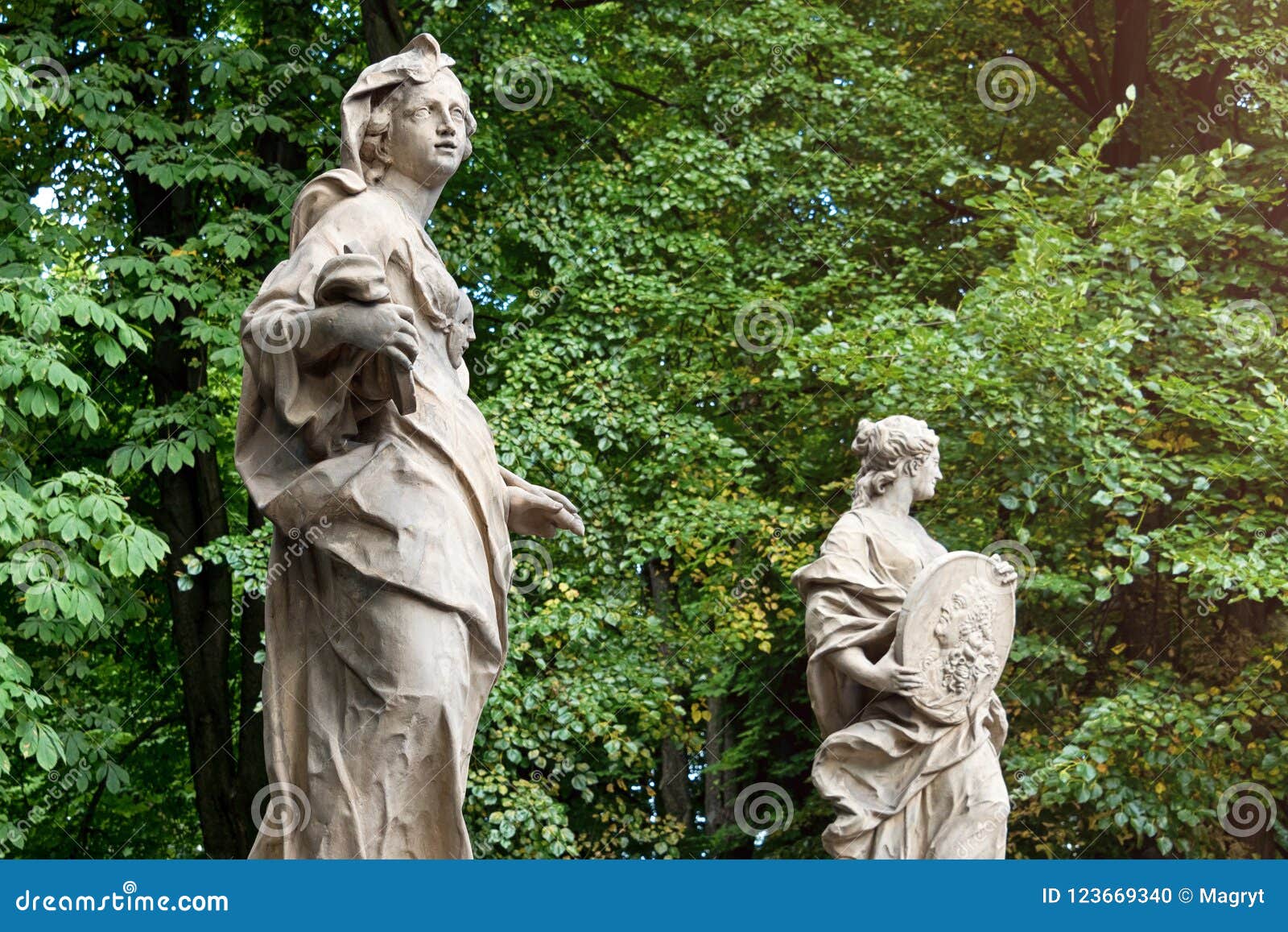 Sandstone Statues In The Saxon Garden Warsaw Poland Made Before 1745